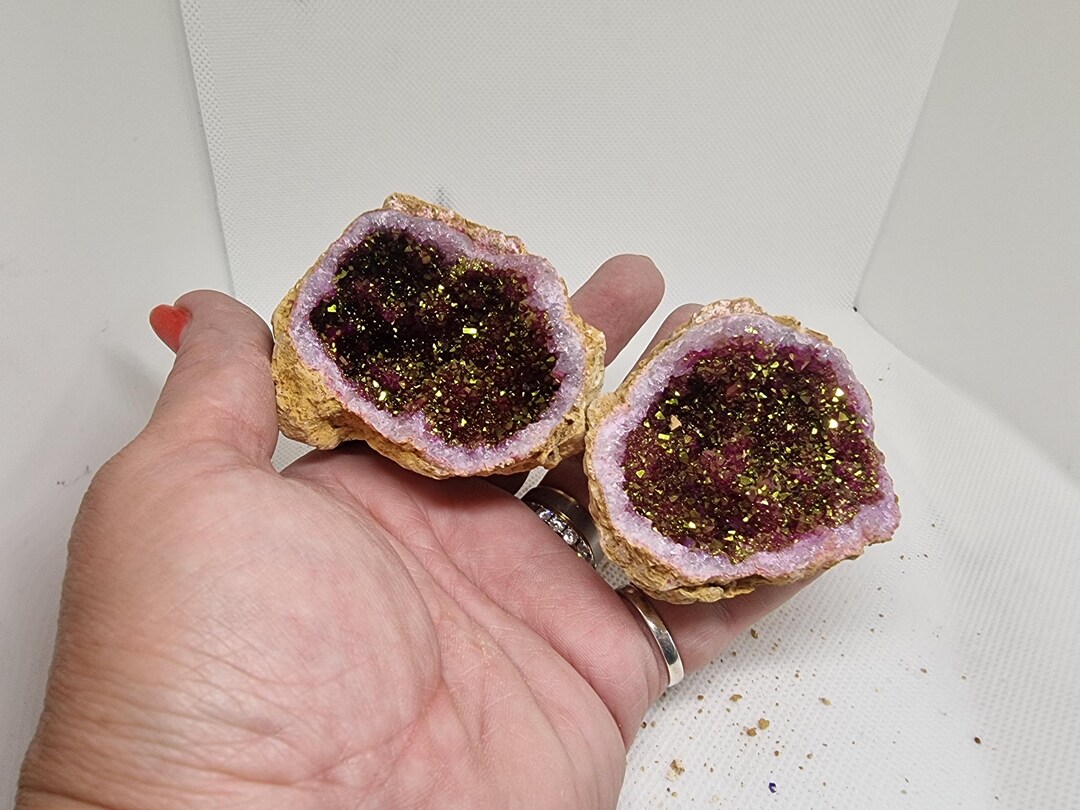 Natural Mauve Gold Quartz Selentite Crystal Geode Fertility 70mm+ - Etsy