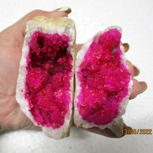 Geode Pink Red Mauve Sea Blue PAIR 70mm+ Crystal Gemstone From Sahara ...