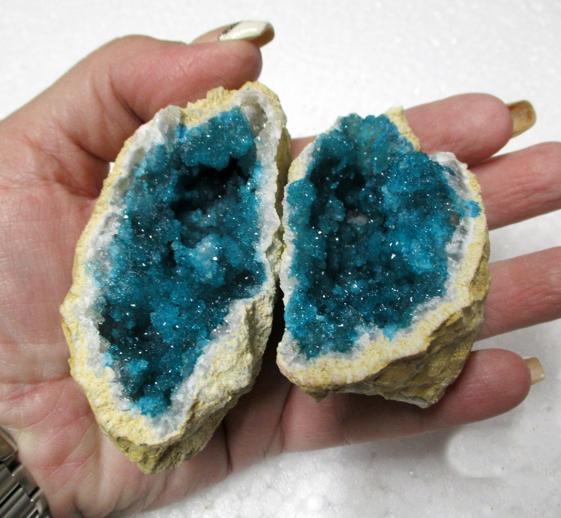 Geode Pink Red Mauve Sea Blue PAIR 70mm+ Crystal Gemstone From Sahara ...