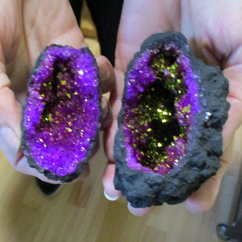 Quartz Purple & Gold Selenite Crystal Geode Both Halves Approx - Etsy