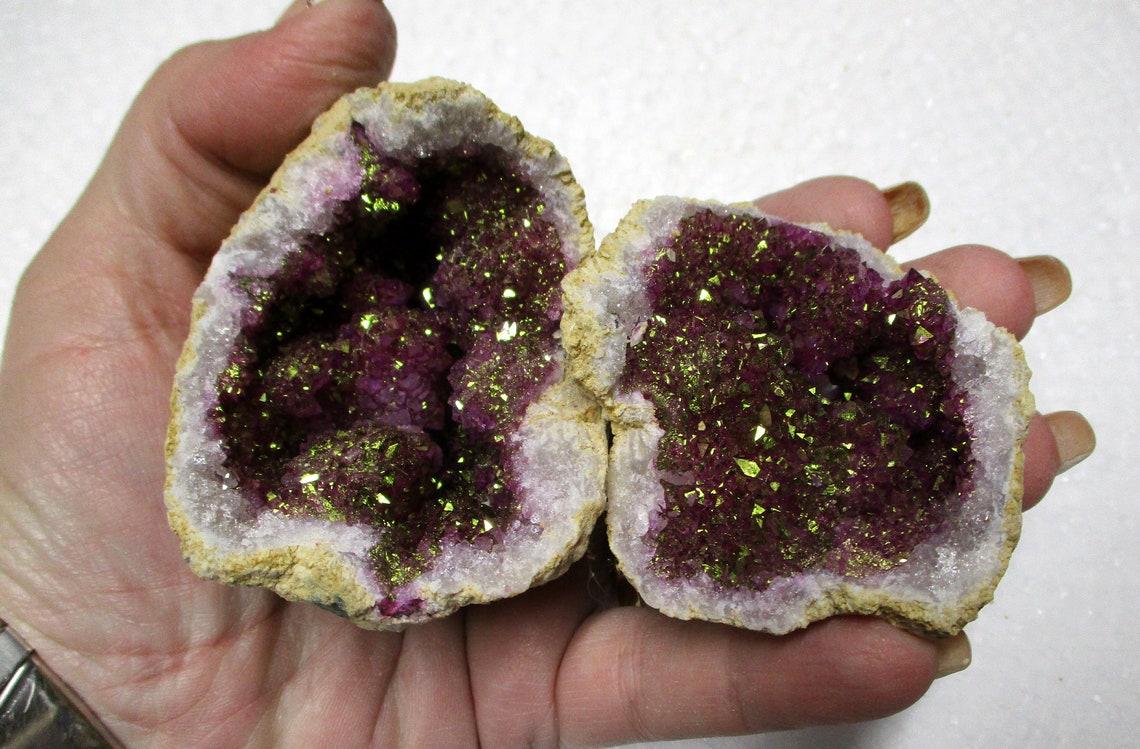 Geode Pink Red Mauve PAIR 70mm+ Crystal Gemstone From Sahara Desert - Etsy