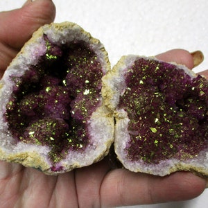 Geode Pink Red Mauve Sea Blue PAIR 70mm+ Crystal Gemstone From Sahara ...