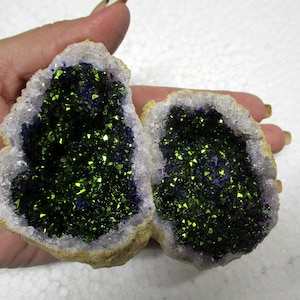 Geode Pink Red Mauve Sea Blue PAIR 70mm+ Crystal Gemstone From Sahara ...