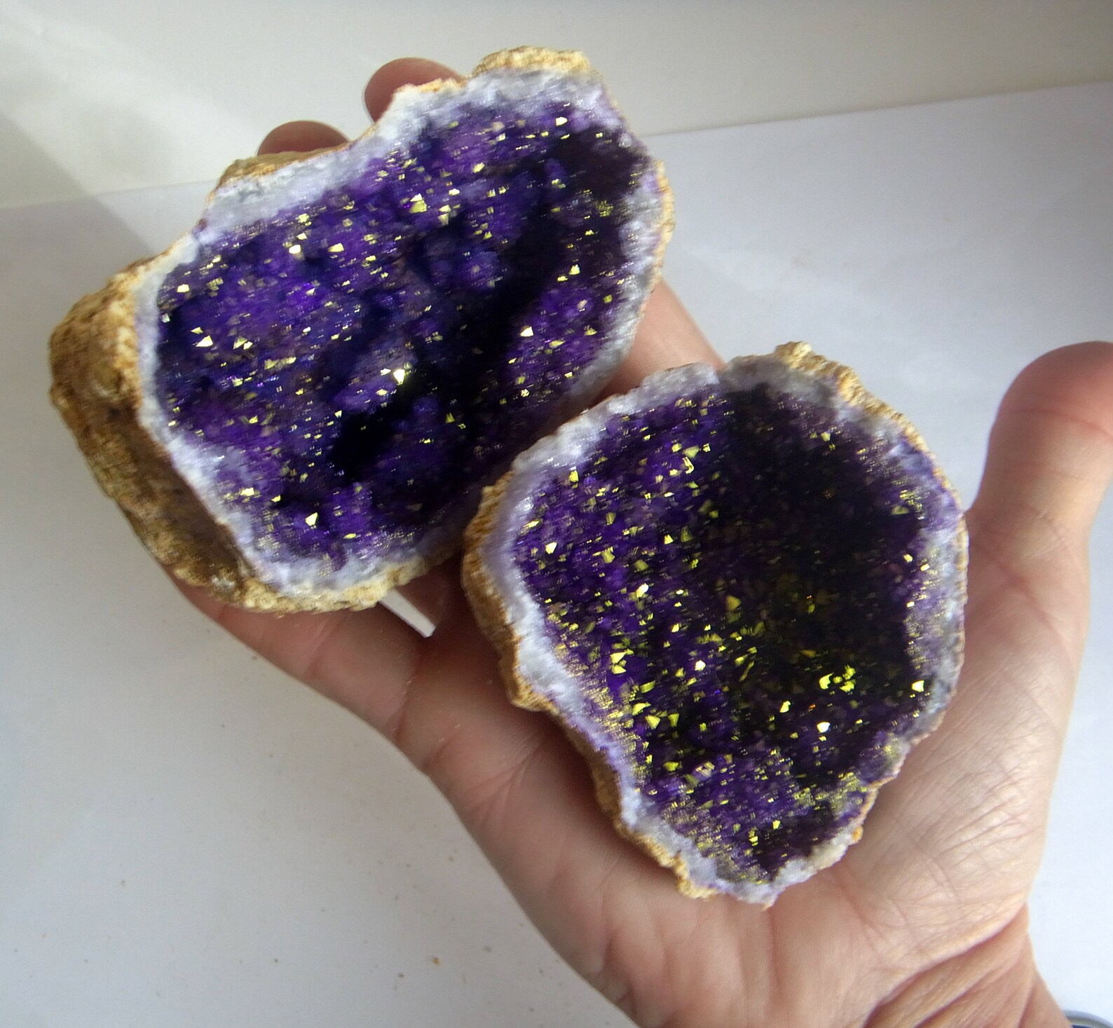 Quartz Purple & Gold Selenite Crystal Geode Both Halves Approx 70mm - Etsy