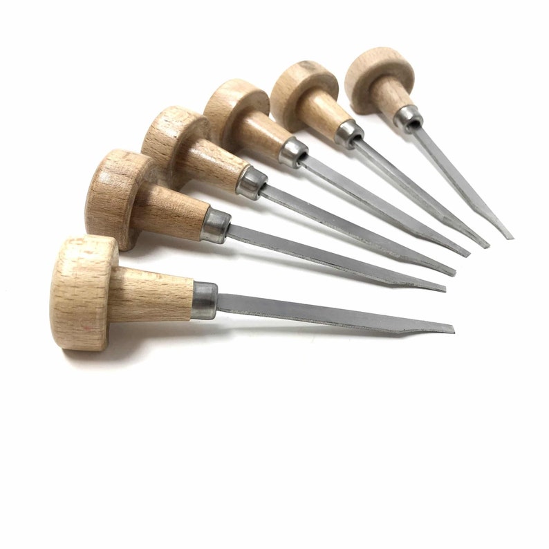 Flat Edge Gravers With Wooden Handles Set of 6 for Jewellery Making ...