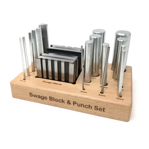 Steel Swage Block Forming Design Block & 16 Punches Shaping Tools Set ...