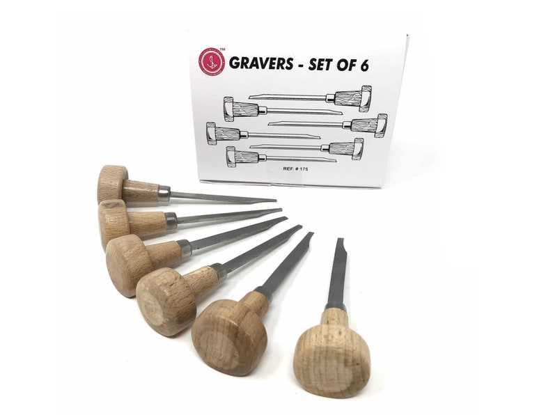Flat Edge Gravers With Wooden Handles Set of 6 for Jewellery Making ...