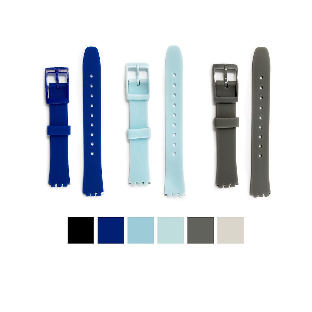 Silicone Watch Strap Swatch-style Replacement 12mm Notches - Black Blue ...