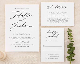 Wedding Invitation Printed Wedding Set Script Calligraphy | Etsy