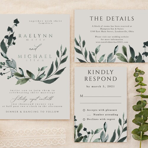 Modern Greenery Wedding Invitation Eucalyptus Wedding Modern - Etsy