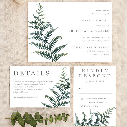 FERN Wedding Invitation Set Template Printable Forest - Etsy