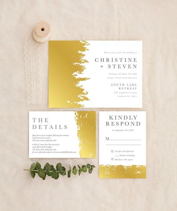 Gold Foil Wedding Invitation Set Foil Printed Wedding Invite - Etsy