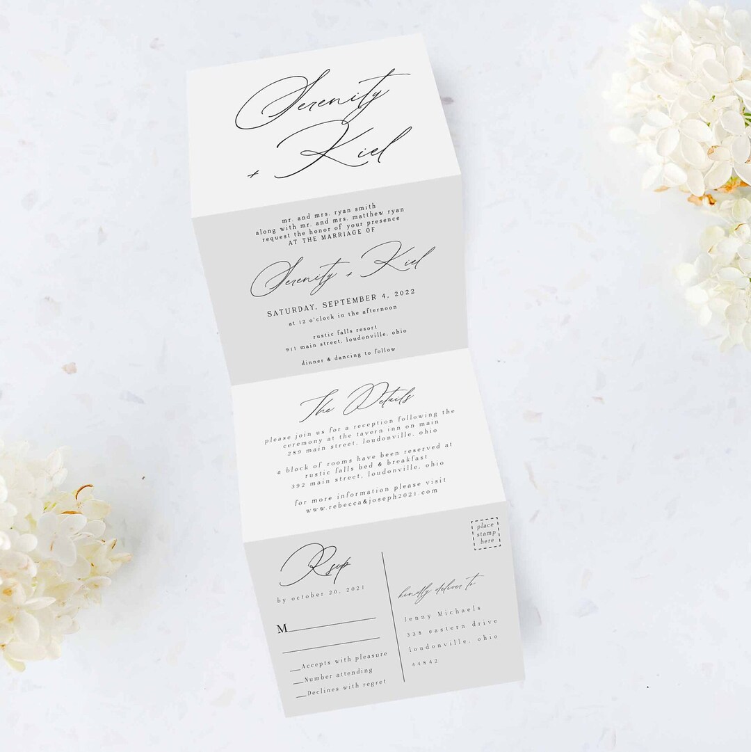 Tri Folding Wedding Invitation, Tri Fold Invite, Minimal Wedding ...