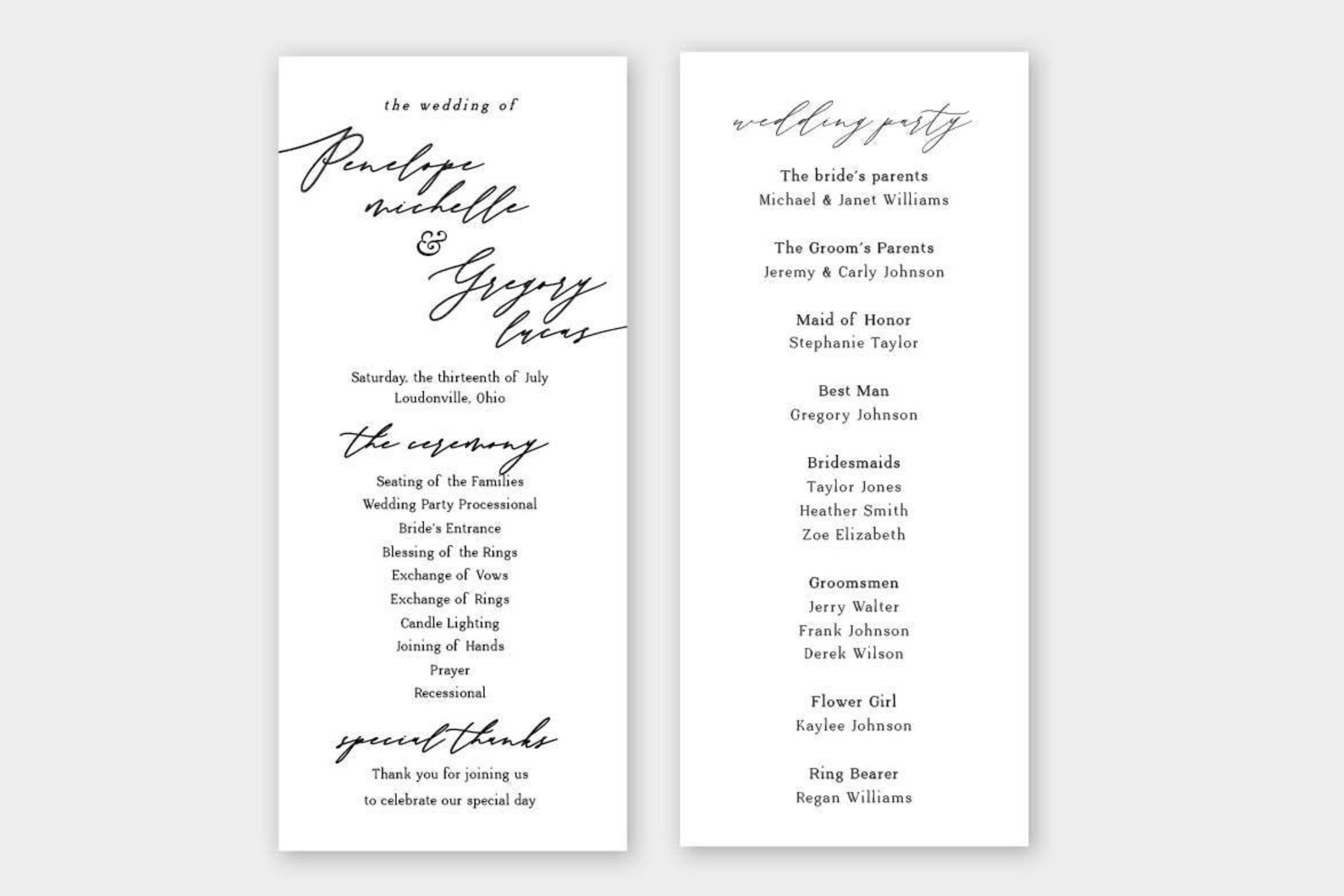 Printed Wedding Program Ceremony Program | Etsy