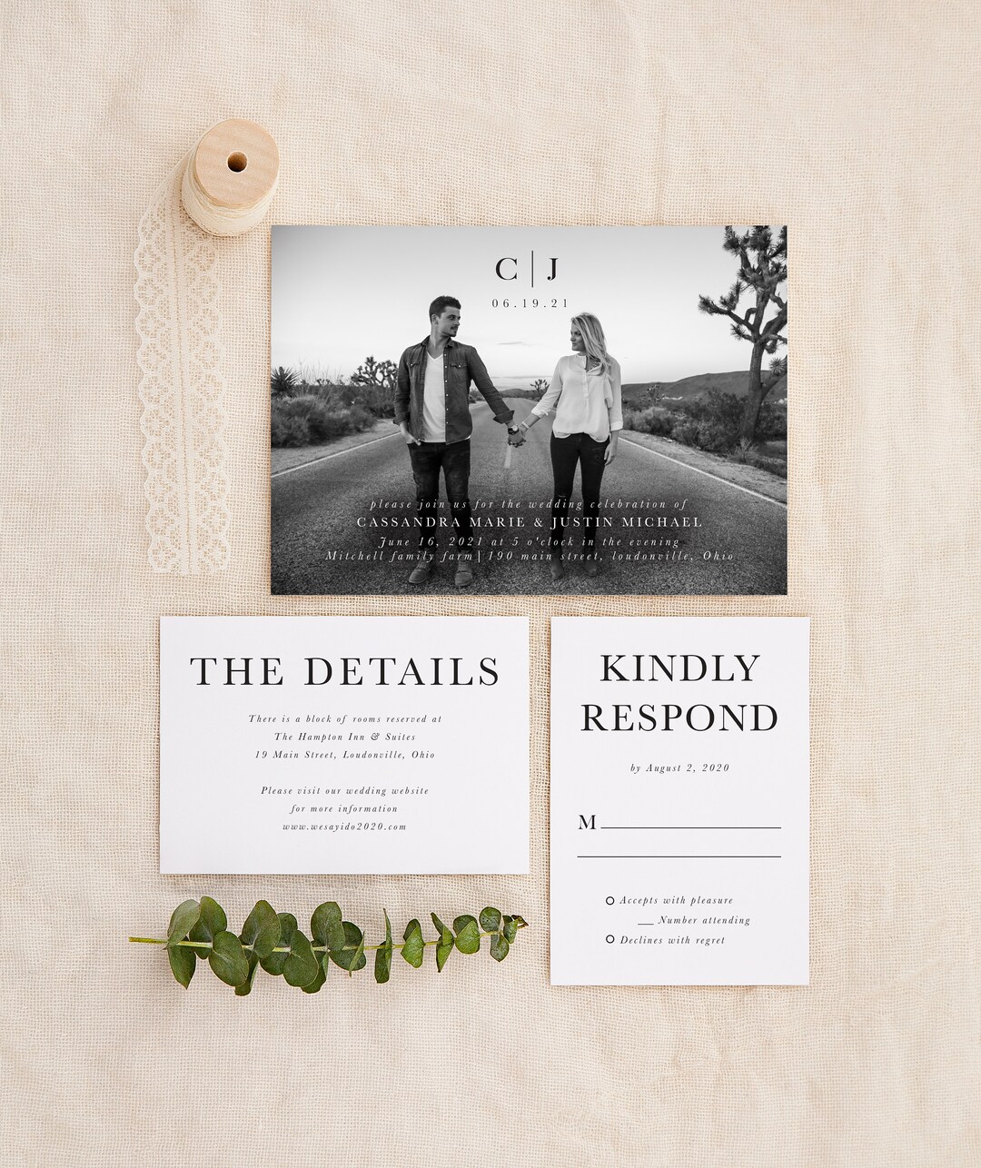 Wedding Invitation, Printed Wedding Set, Elegant, Classic, Photo Invite ...