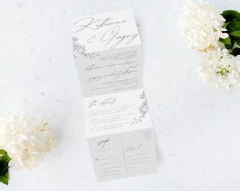 Tri Folding Wedding Invitation Tri Fold Invite Minimal | Etsy