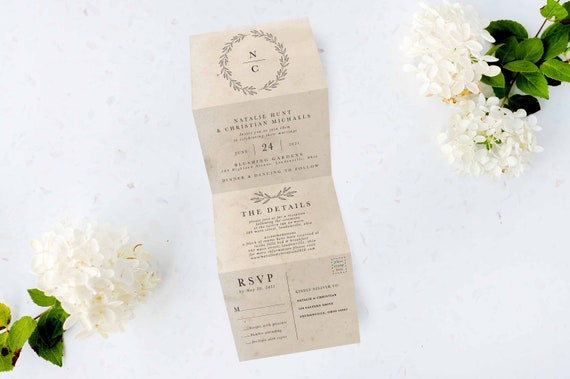 Tri Folding Wedding Invitation Tri Fold Invite Minimal | Etsy