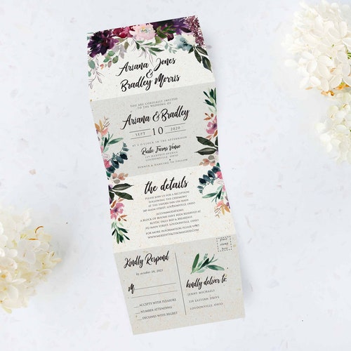 Tri Folding Wedding Invitation Tri Fold Invite Greenery - Etsy