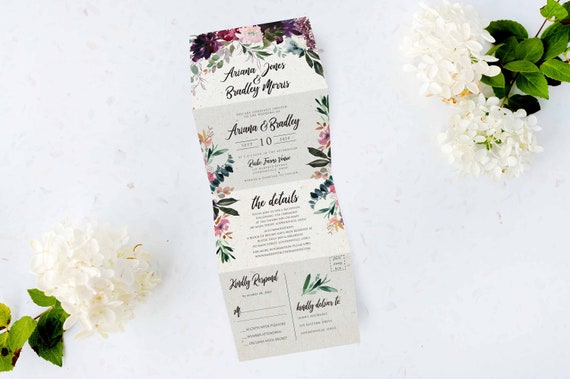 Tri Folding Wedding Invitation Tri Fold Invite Minimal | Etsy