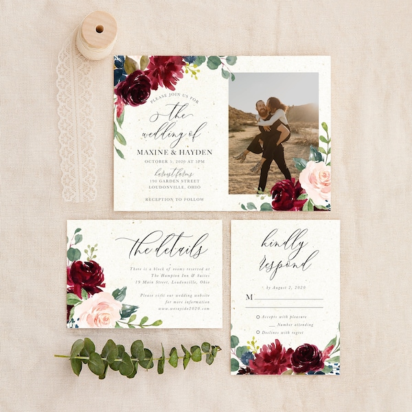 Burgundy Wedding Invitation - Etsy