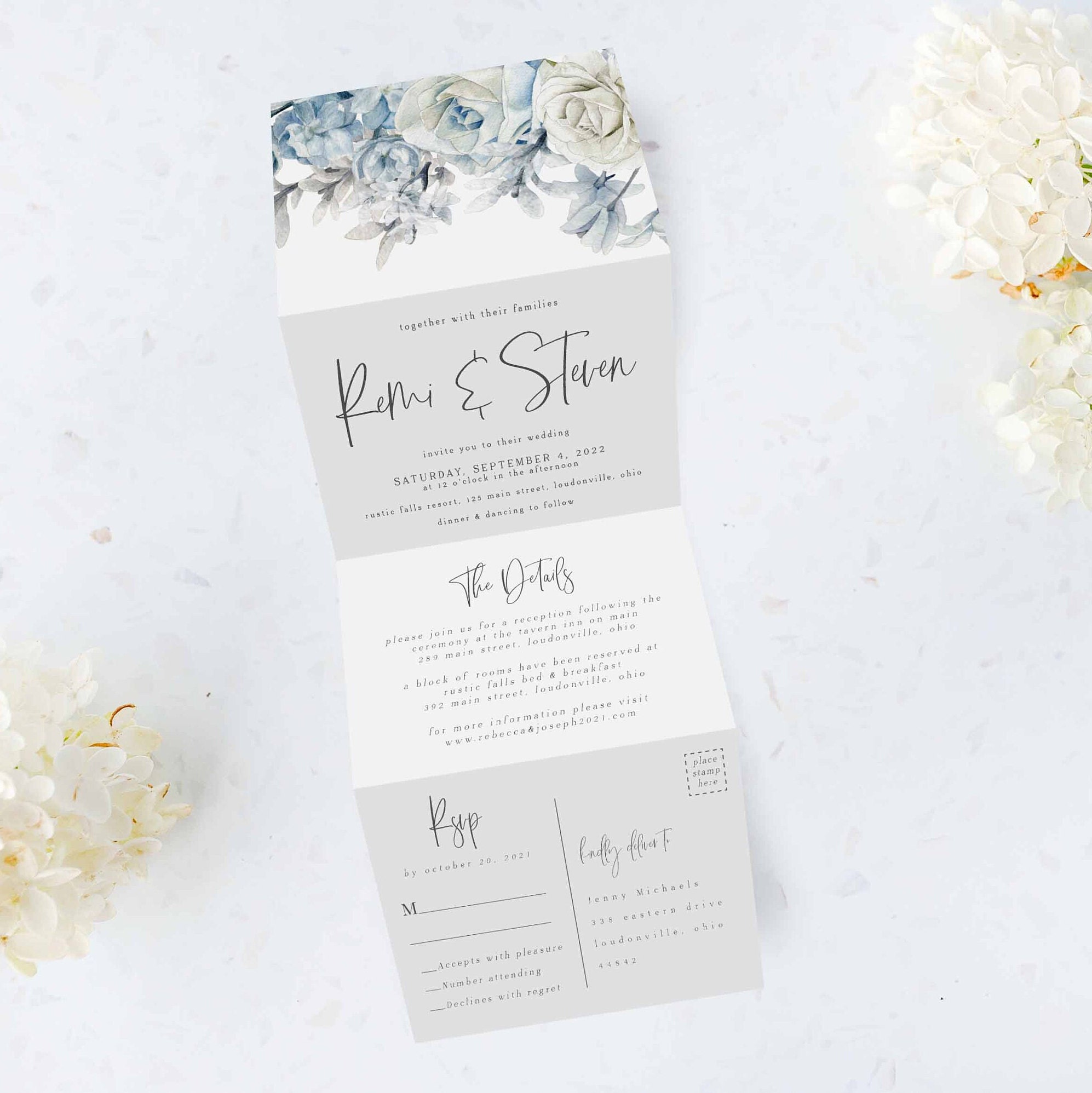 White Tri Fold Wedding Invitations
