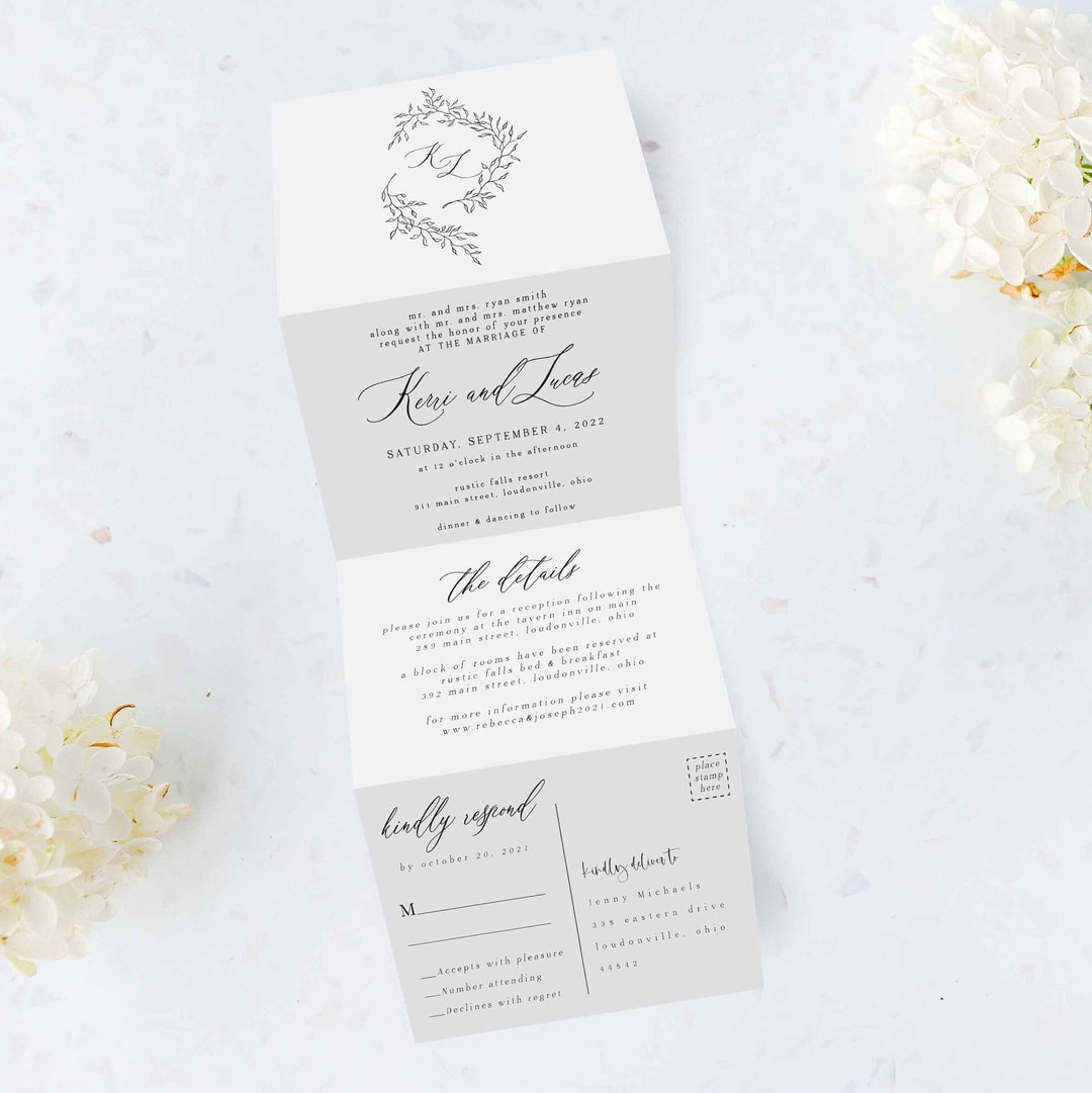 Tri Folding Wedding Invitation, Tri Fold Invite, Minimal Wedding ...