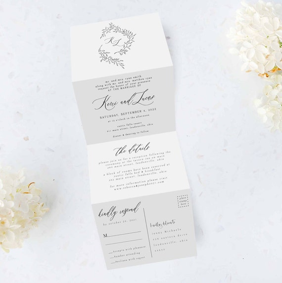 Tri Folding Wedding Invitation Tri Fold Invite Minimal | Etsy