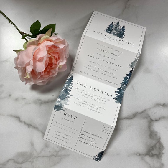 Tri Folding Wedding Invitation Tri Fold Invite Greenery | Etsy