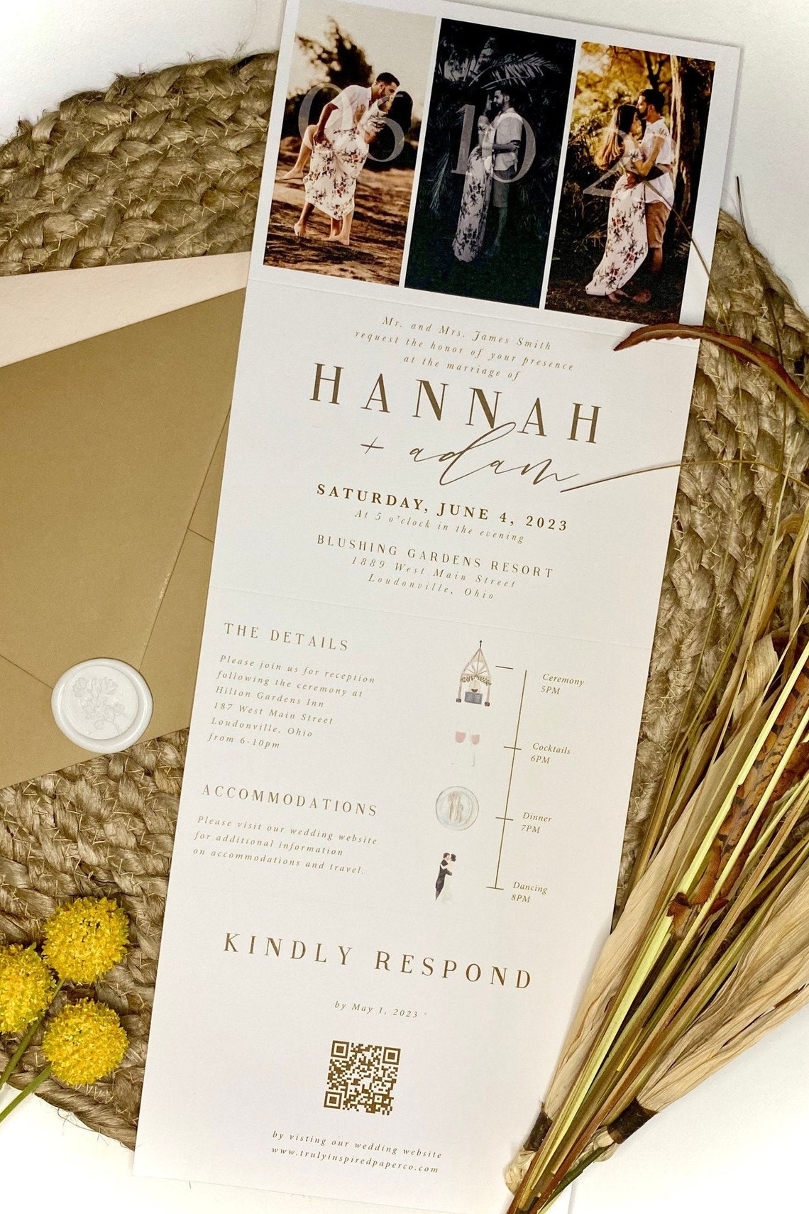 Tri Folding Wedding Invitation Tri Fold Invite Minimal - Etsy