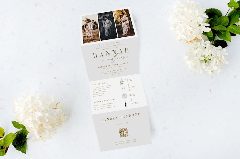 Tri Folding Wedding Invitation, Tri Fold Invite, Minimal Wedding ...