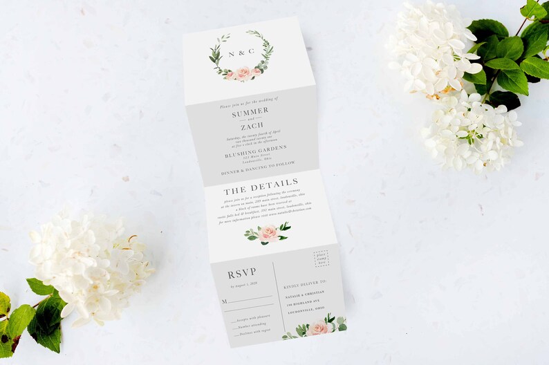 Tri Folding Wedding Invitation Tri Fold Invite Minimal | Etsy