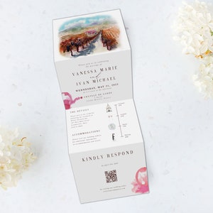Tri Folding Wedding Invitation, Tri Fold Invite, Winery, Vineyard ...