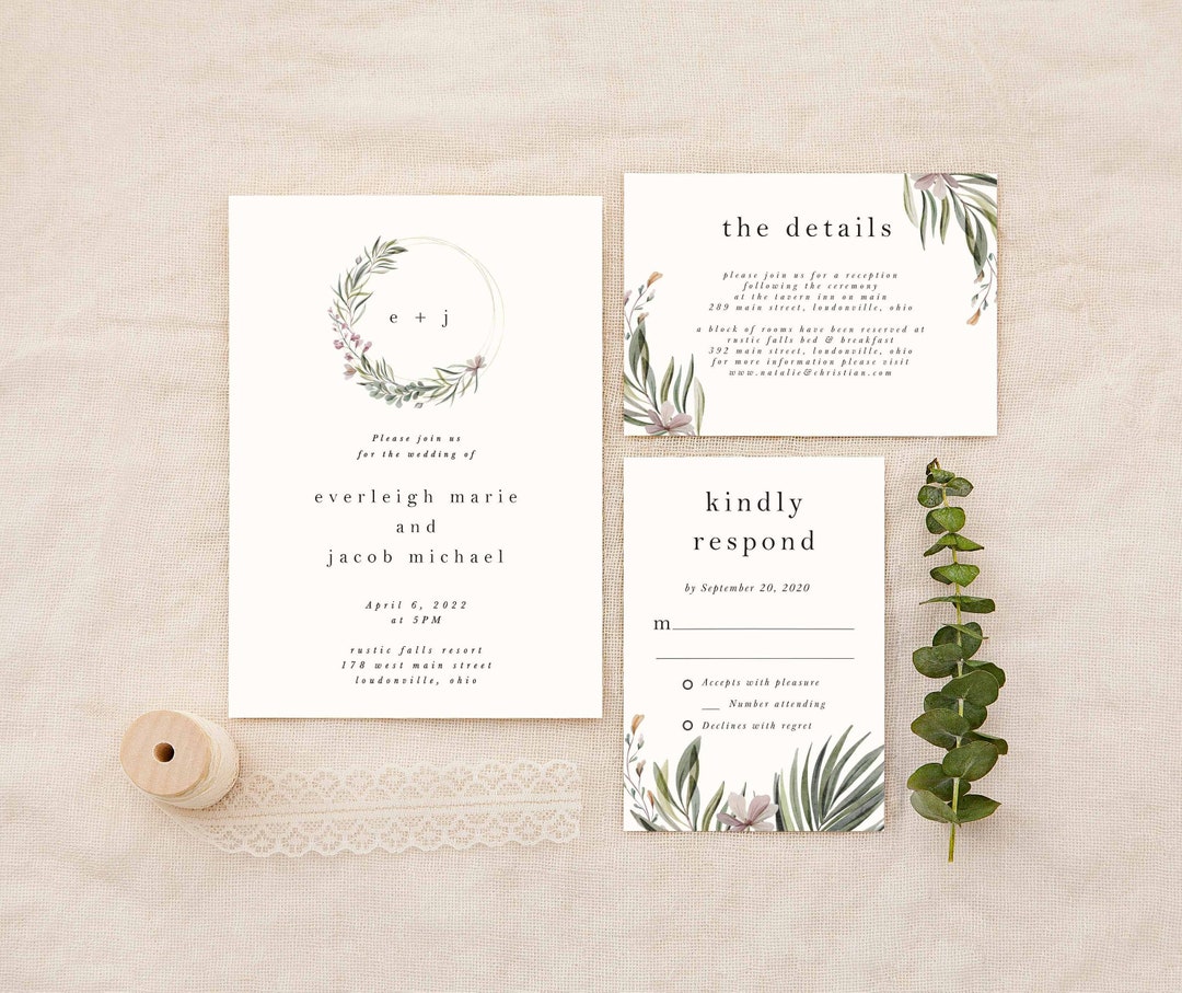 Wedding Invitation, Printed Wedding Set, Simple, Spring, Ivory, Minimal ...