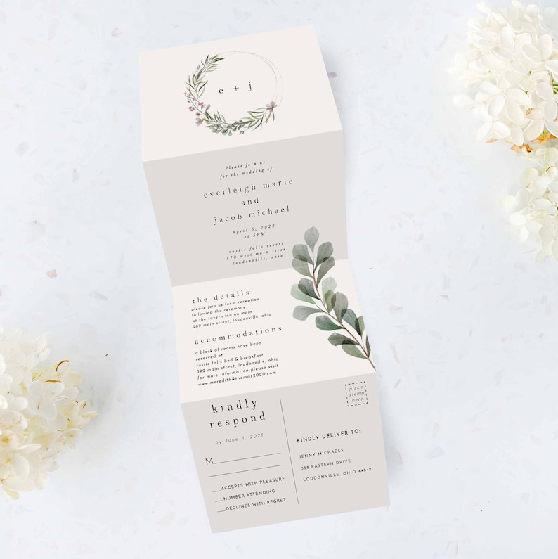 Tri Folding Wedding Invitation, Tri Fold Invite, Minimal Wedding ...