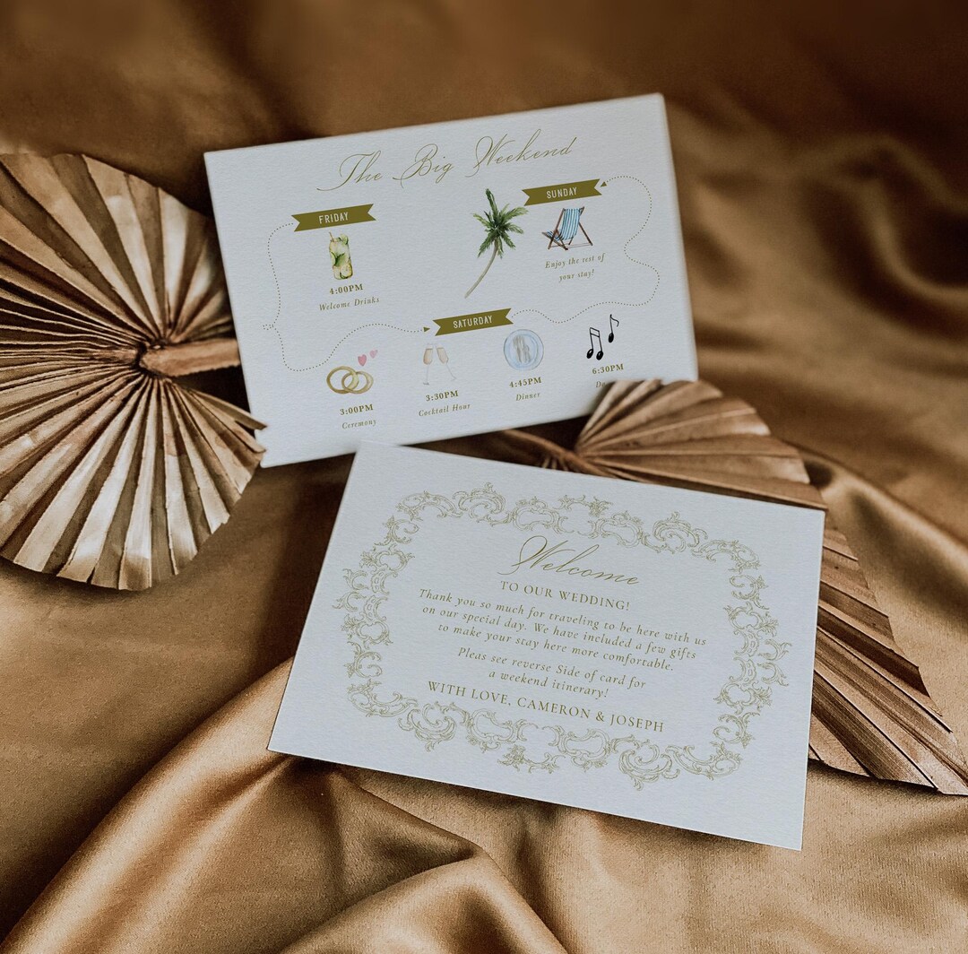 Custom Wedding Welcome Card: Watercolor Itinerary (4x6 Printed) - Etsy
