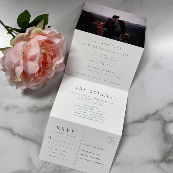 Tri Folding Wedding Invitation Tri Fold Invite Minimal | Etsy