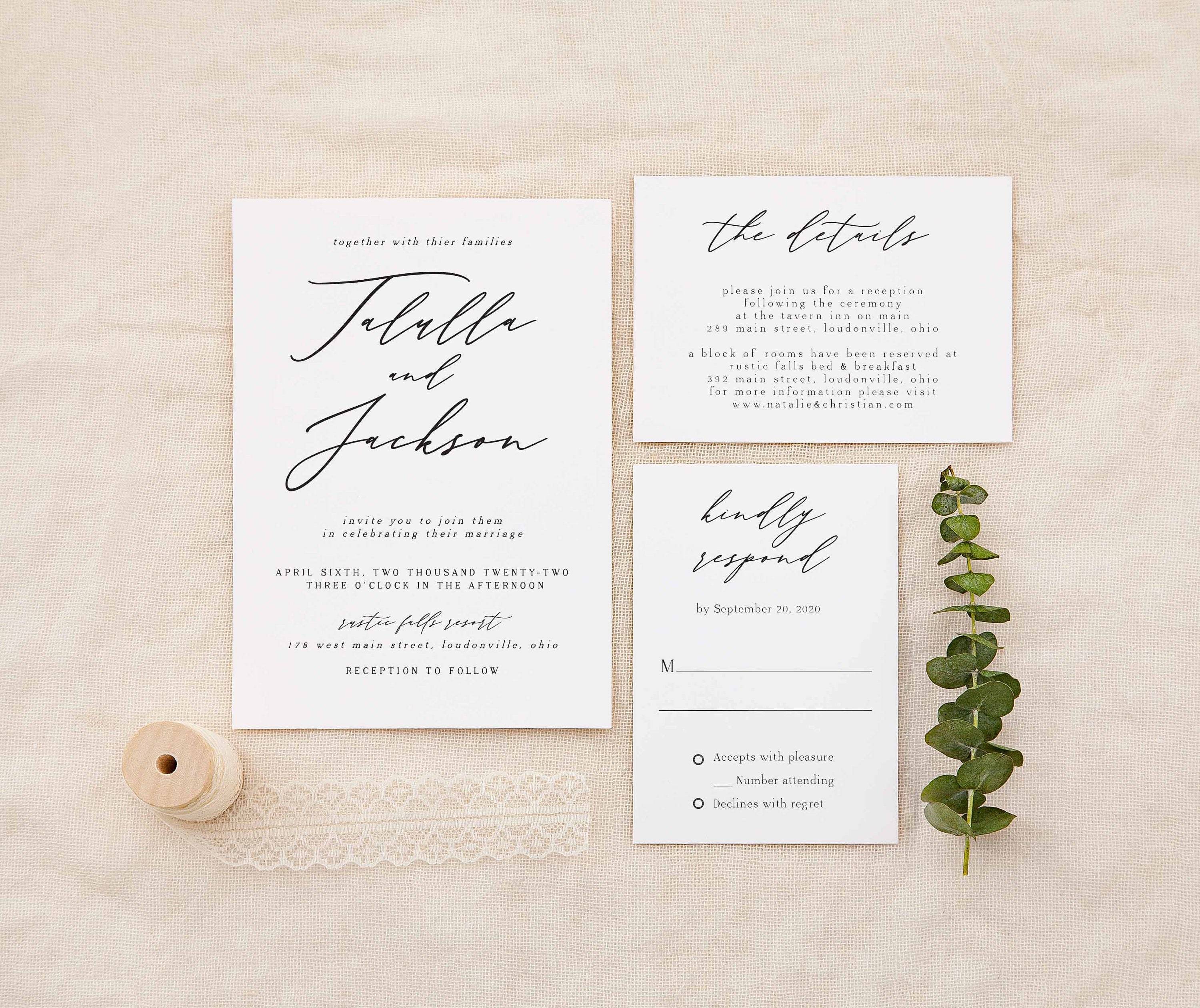 Wedding Invitation, Printed Wedding Set, Script, Calligraphy ...