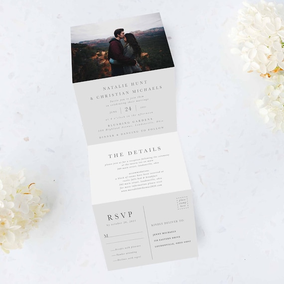 Tri Folding Wedding Invitation Tri Fold Invite Minimal - Etsy