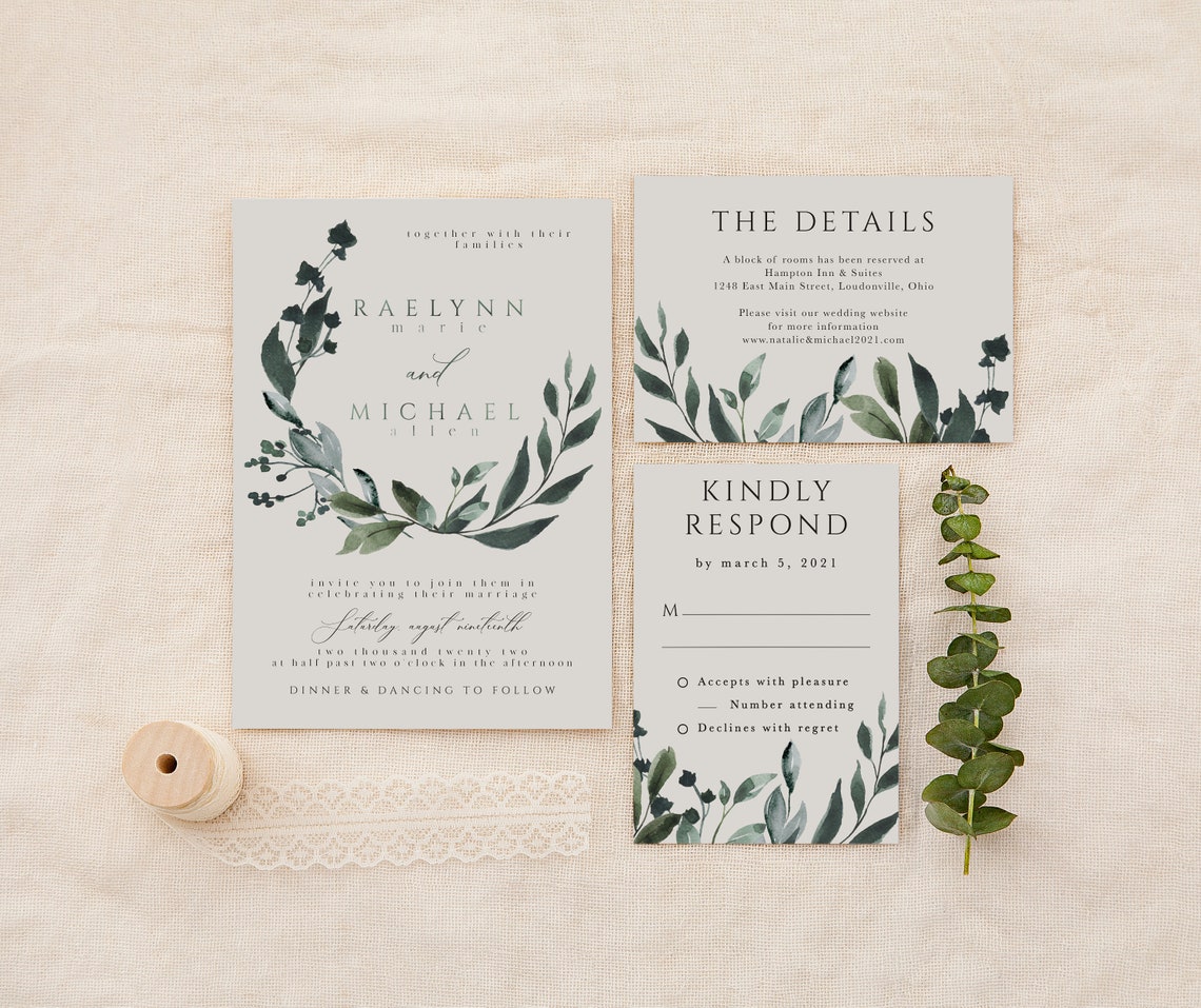 Modern Greenery Wedding Invitation Eucalyptus Wedding Modern | Etsy