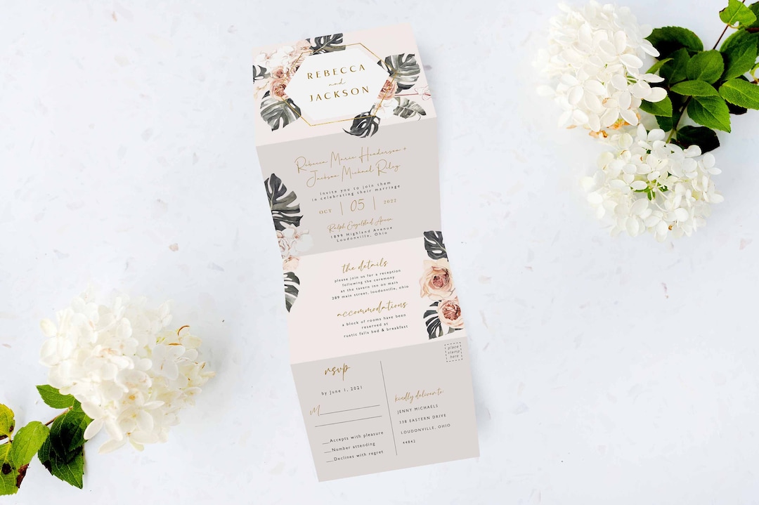 Tri Folding Wedding Invitation, Tri Fold Invite, Destination, Boho ...