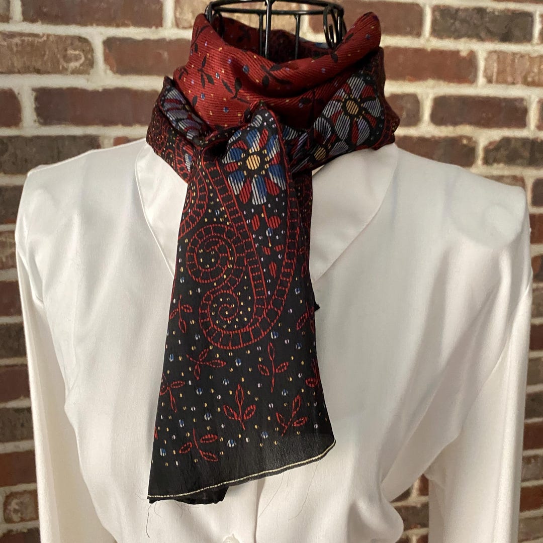 Vintage Echo Silk Scarf, Italian Style Silk Oblong Scarf With Floral ...