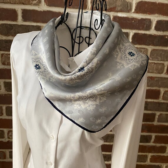 Chinese Grey Silk Scarf with Blue Border, Classic Squ… - Gem