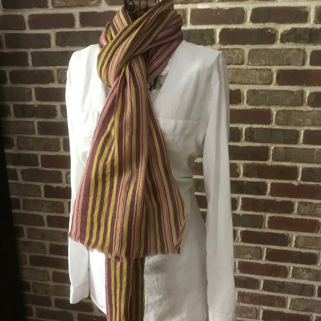 Anokhi Rustic Distressed Scarf, Striped Silk and Wool Scarf, Extra Long ...