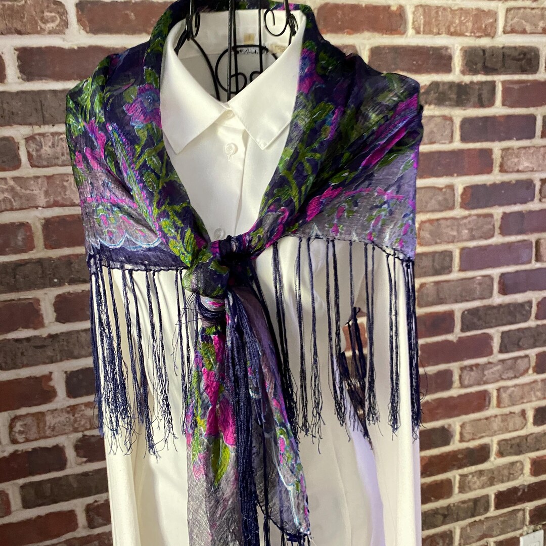 Vintage Pure Silk Gypsy Floral Scarf, Boho Shawl, Tribal Scarf, Square ...