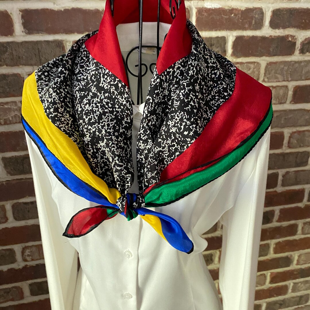 Vintage Nostalgia Design Silk Scarf TV Static With Color-bars in Red ...