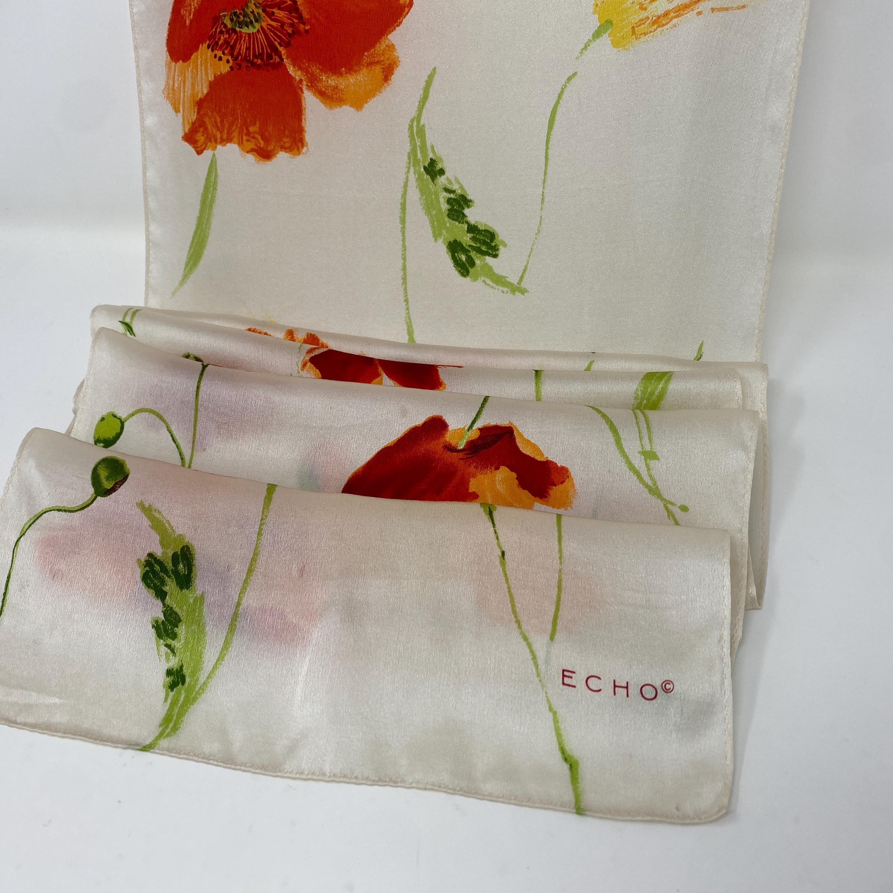 Vintage Echo White Silk Scarf With Red Fireball Poppy Design – Classic ...