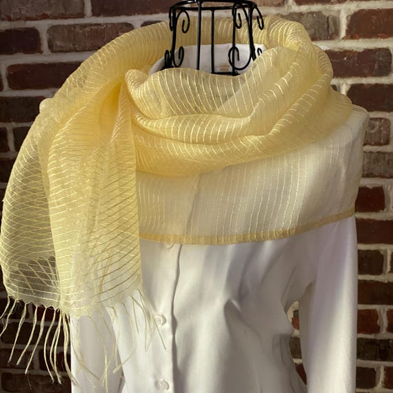 Vintage Lemon Yellow Ribbed Silk Scarf – 70s Mod Wrap… - Gem