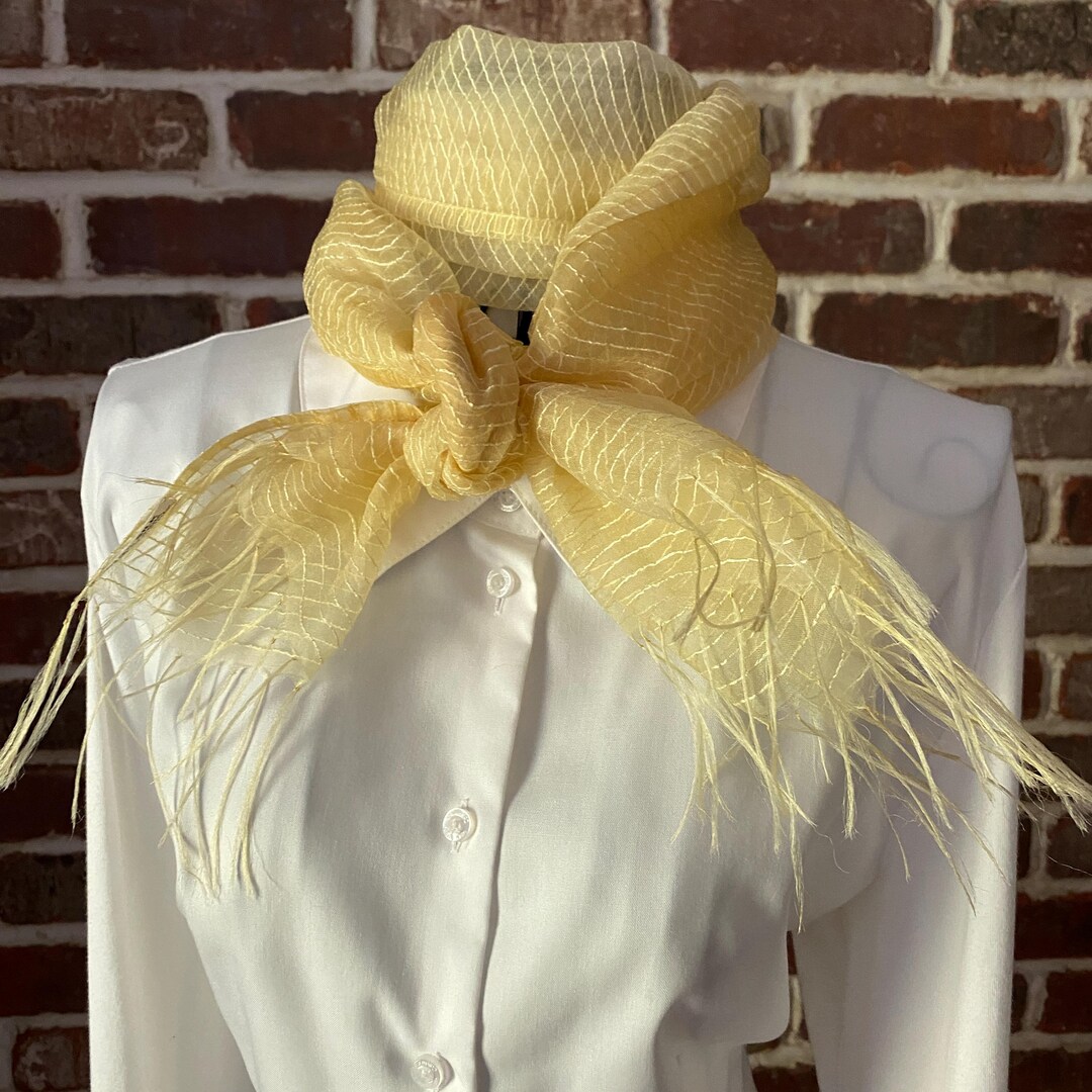 Vintage Lemon Yellow Ribbed Silk Scarf – 70s Mod Wrap With Fringe Ends ...