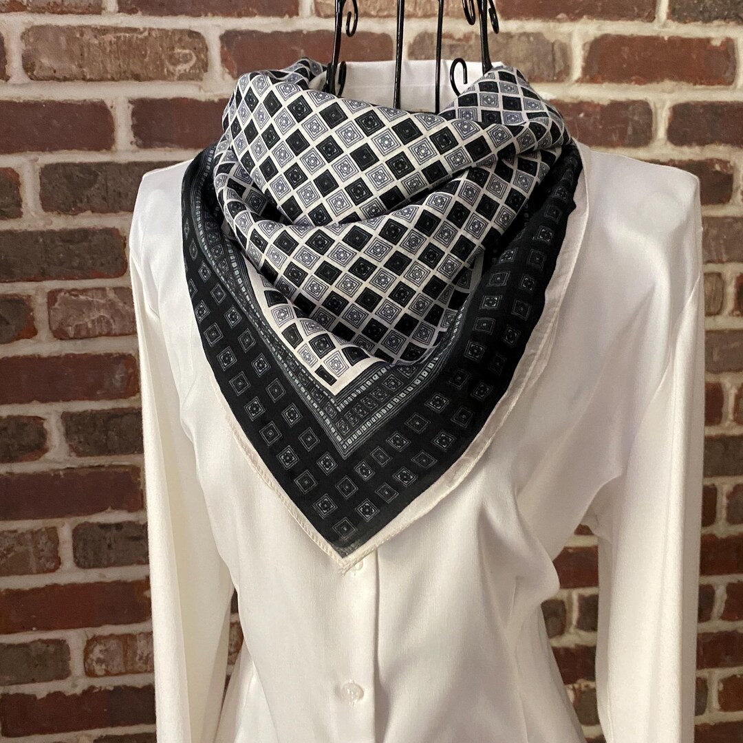 Vintage Checkerboard Black and White Bandana Scarf, Geometric Cotton ...
