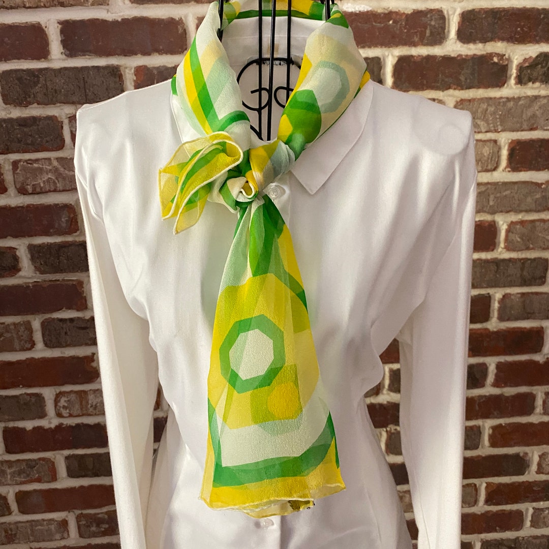 Vintage Neon Green and Yellow Silk Scarf 70s Mod Silk Oblong Women's ...